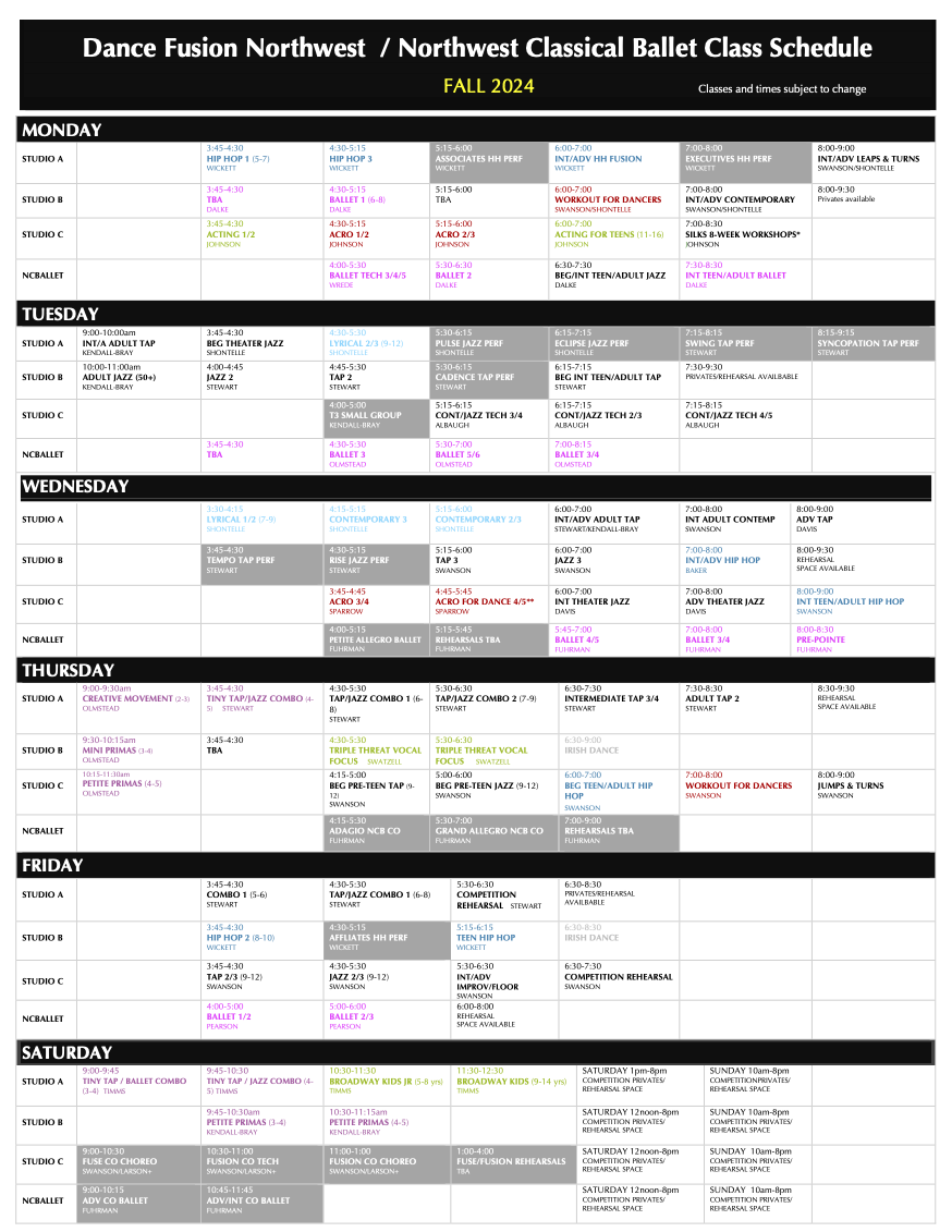 Dance Schedule - Dance Fusion NW Dance Studio